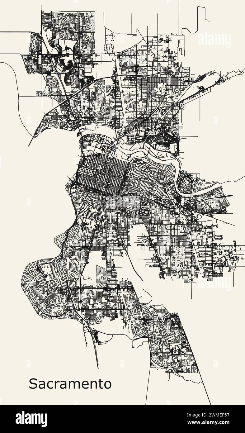 Vector city road map of Sacramento, California, USA Stock Vector Image ...