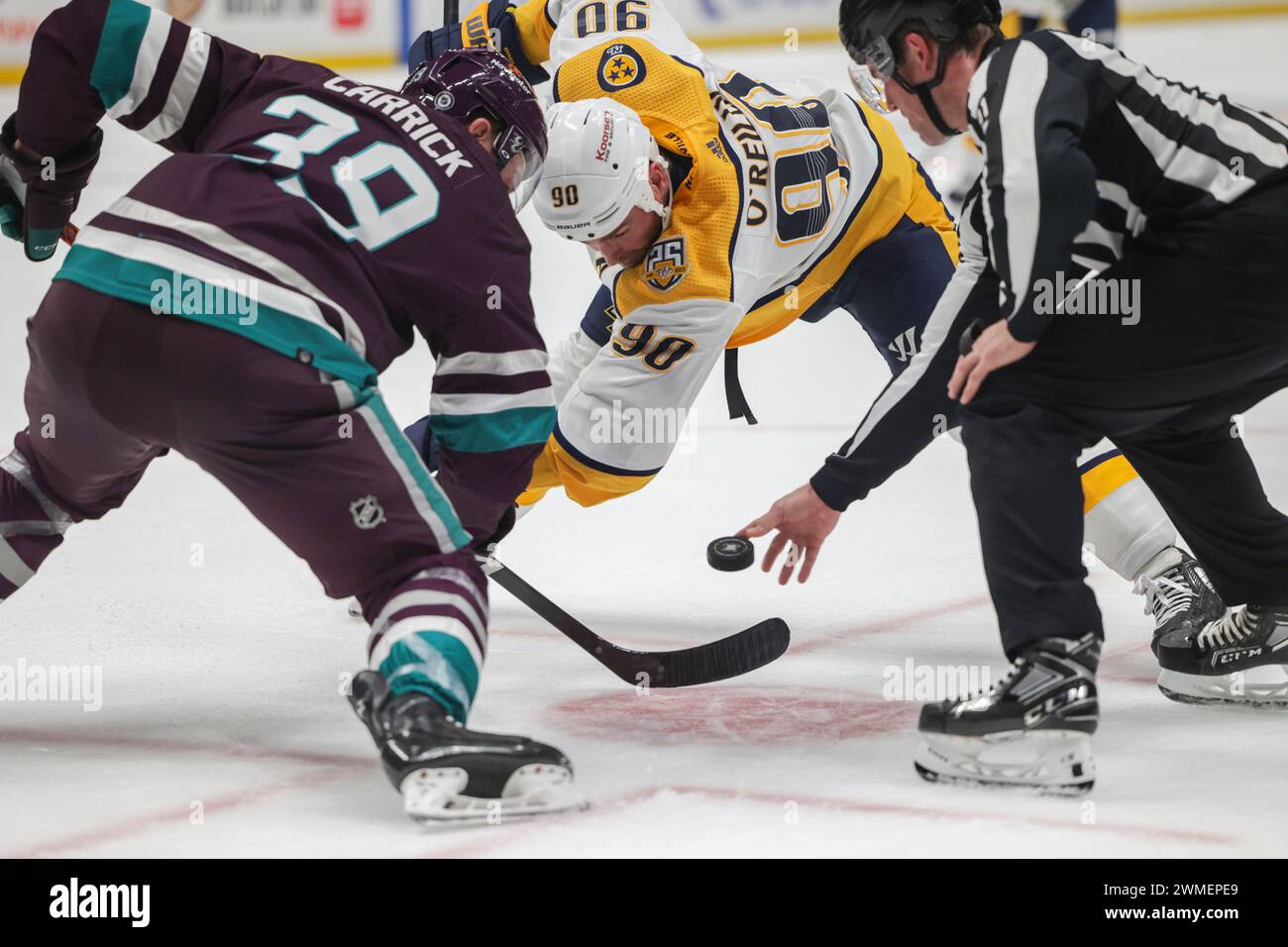 Anaheim Ducks center Sam Carrick (39) and Nashville Predators center ...