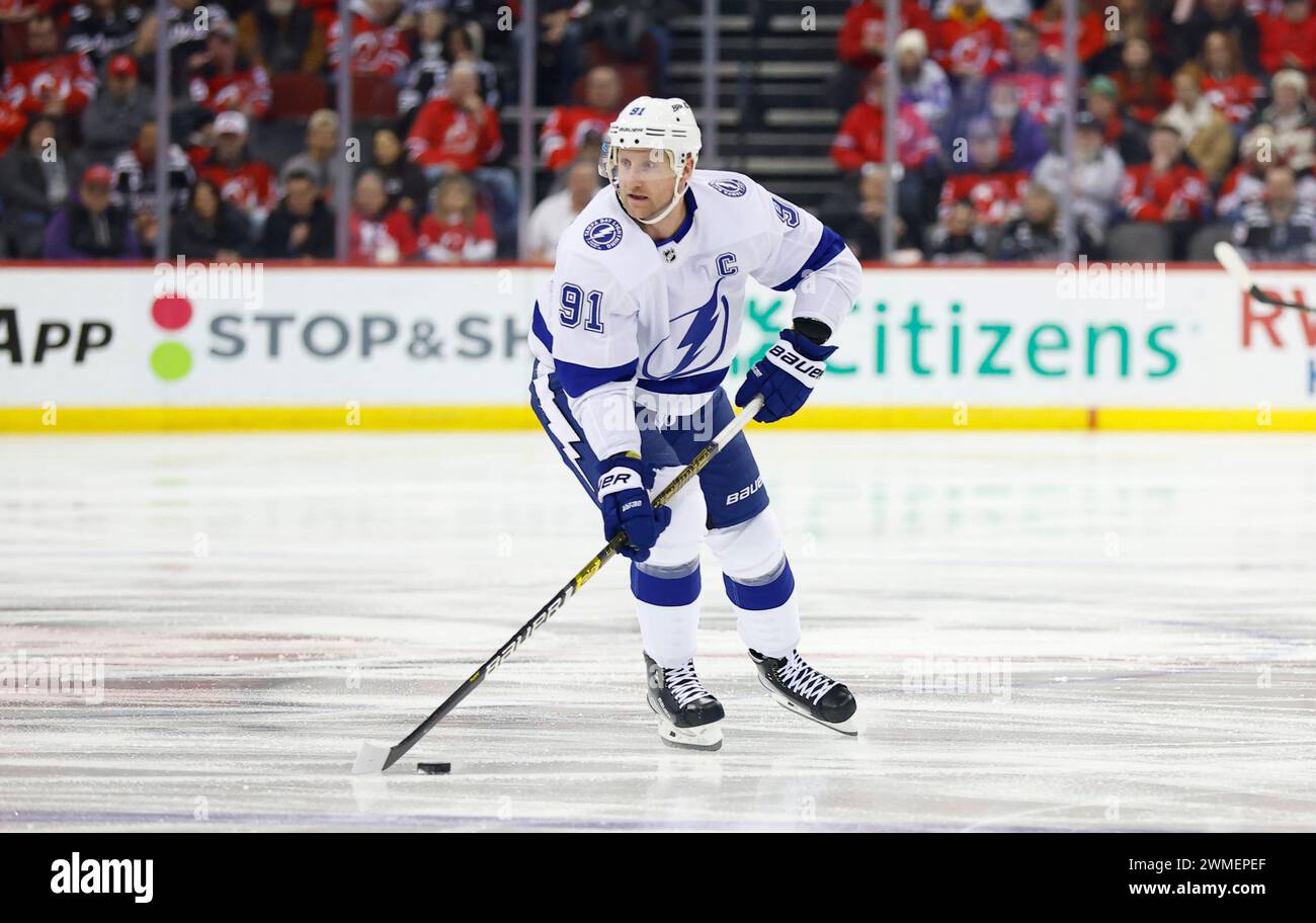 Tampa Bay Lightning center Steven Stamkos (91) skates with the puck ...