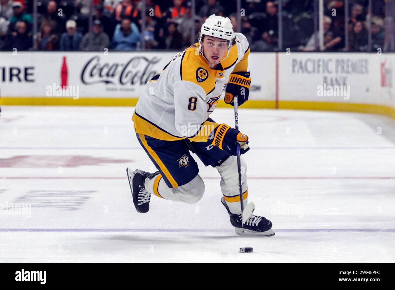 Nashville Predators center Cody Glass (8) moves with the puck during ...