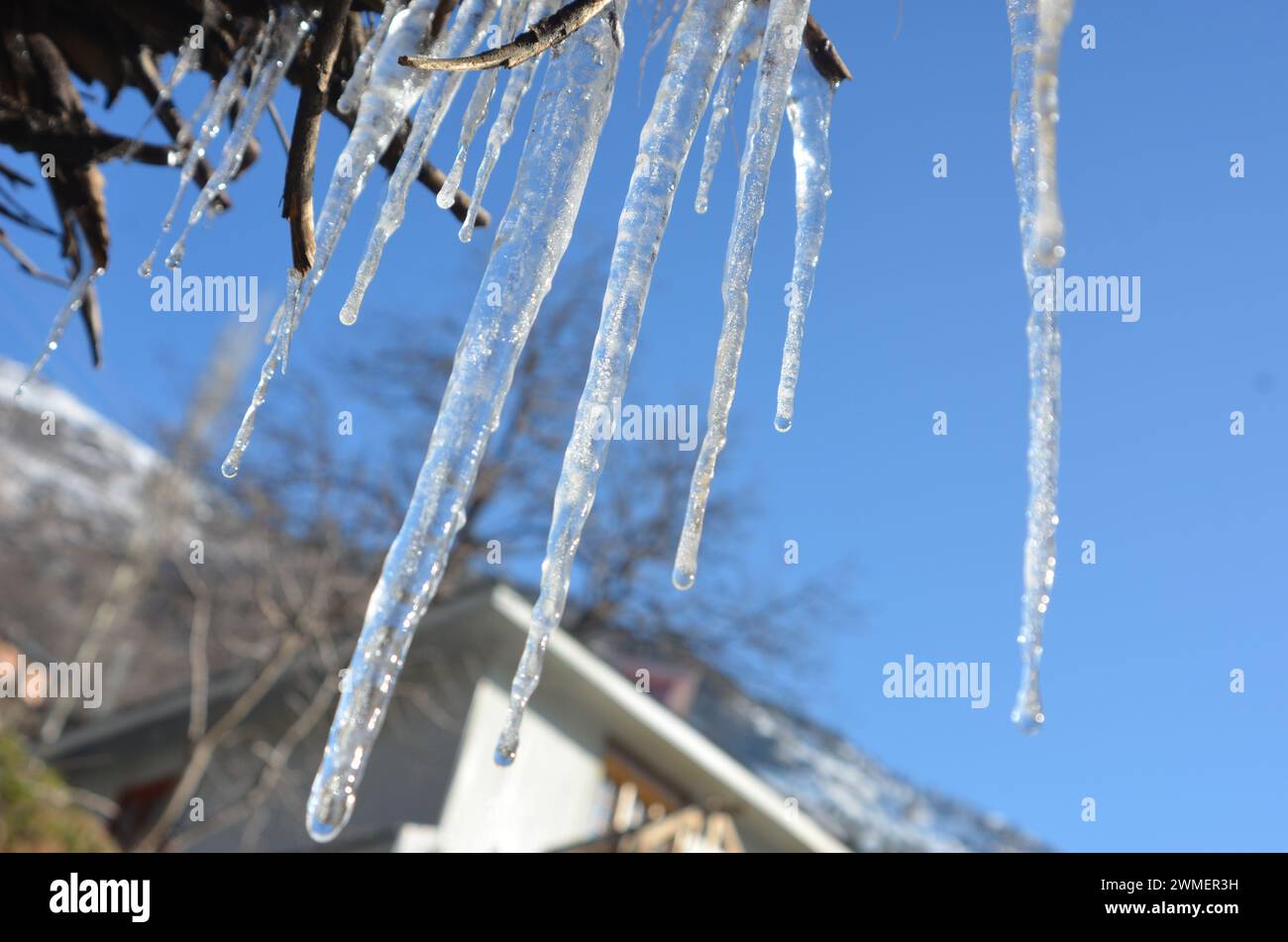 frozen pipe (Frost images) during heavy snowfall in hilly areas Stock ...