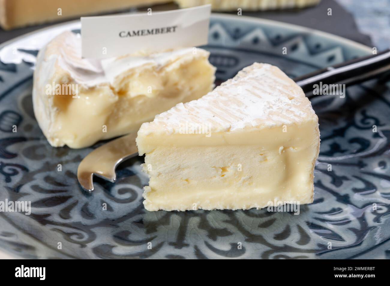 French soft Camembert cheese, original Camembert de Normandie, piece ...