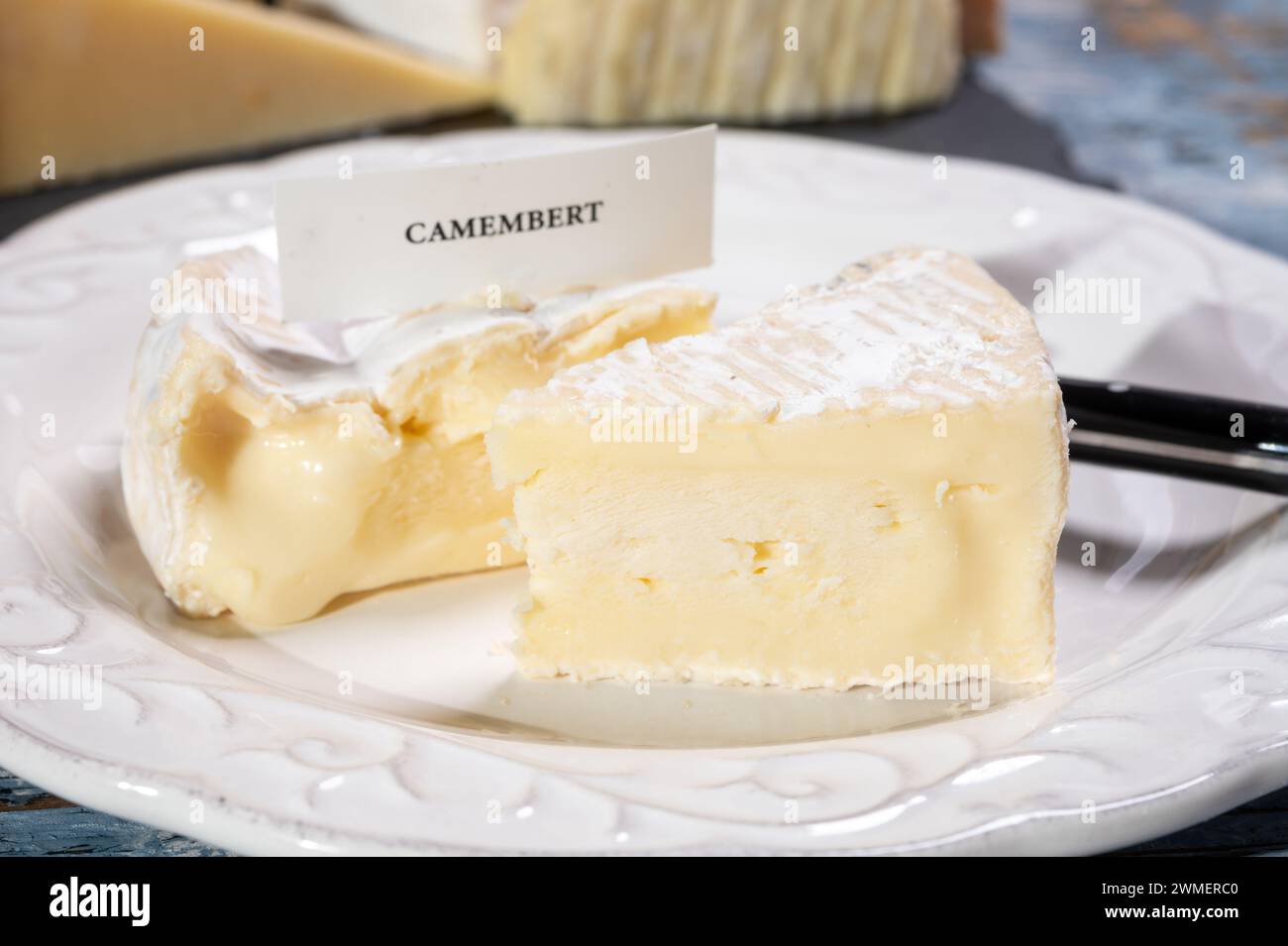French soft Camembert cheese, original Camembert de Normandie, piece ...