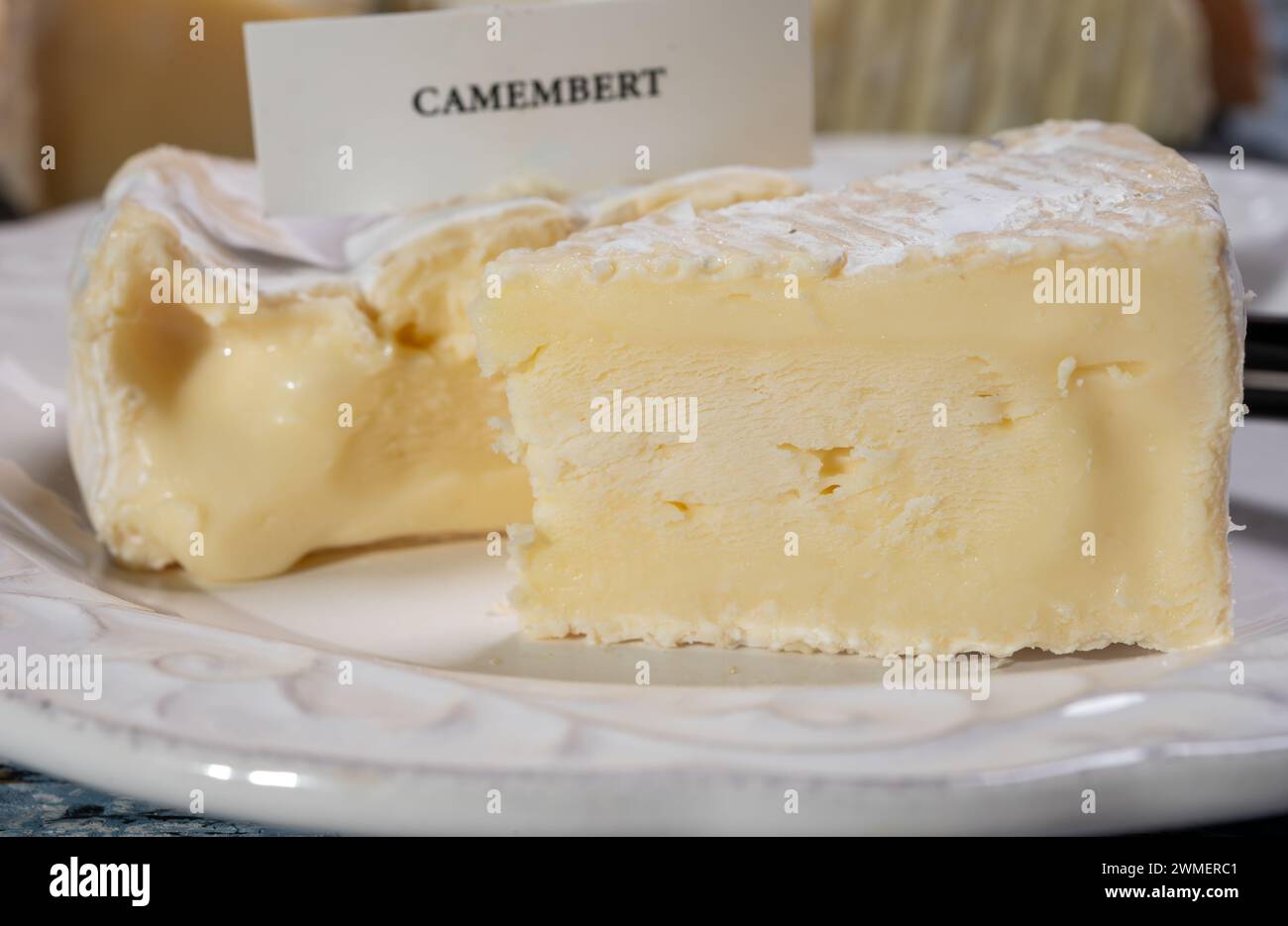 French soft Camembert cheese, original Camembert de Normandie, piece ...