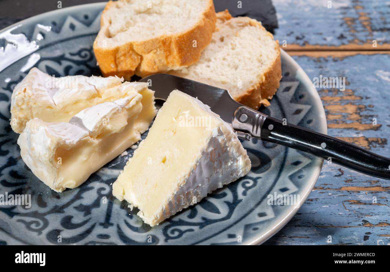 French soft Camembert cheese, original Camembert de Normandie, piece ...
