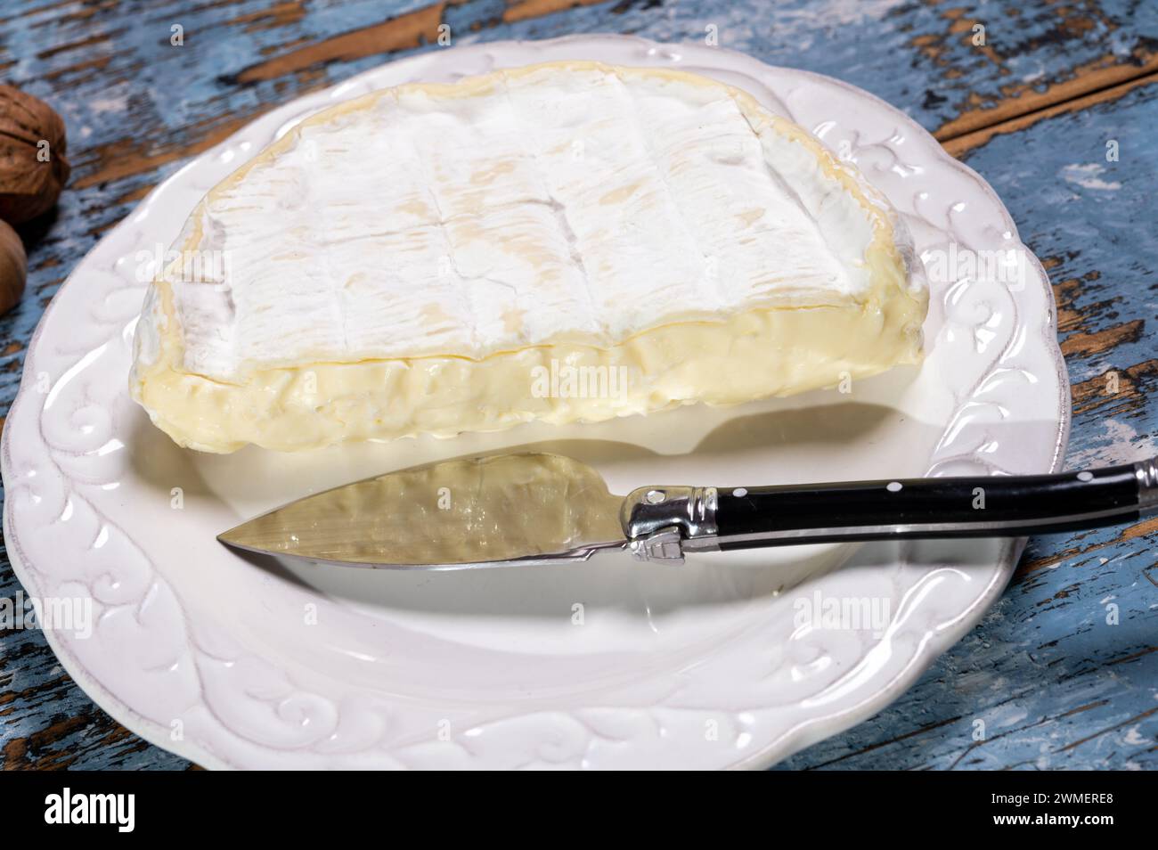 French soft Camembert cheese, original Camembert de Normandie, piece ...