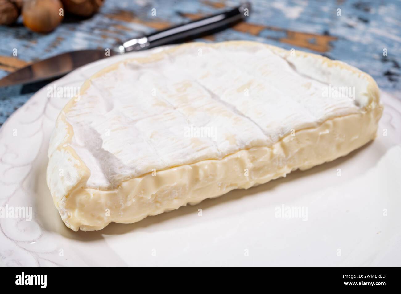 French soft Camembert cheese, original Camembert de Normandie, piece ...