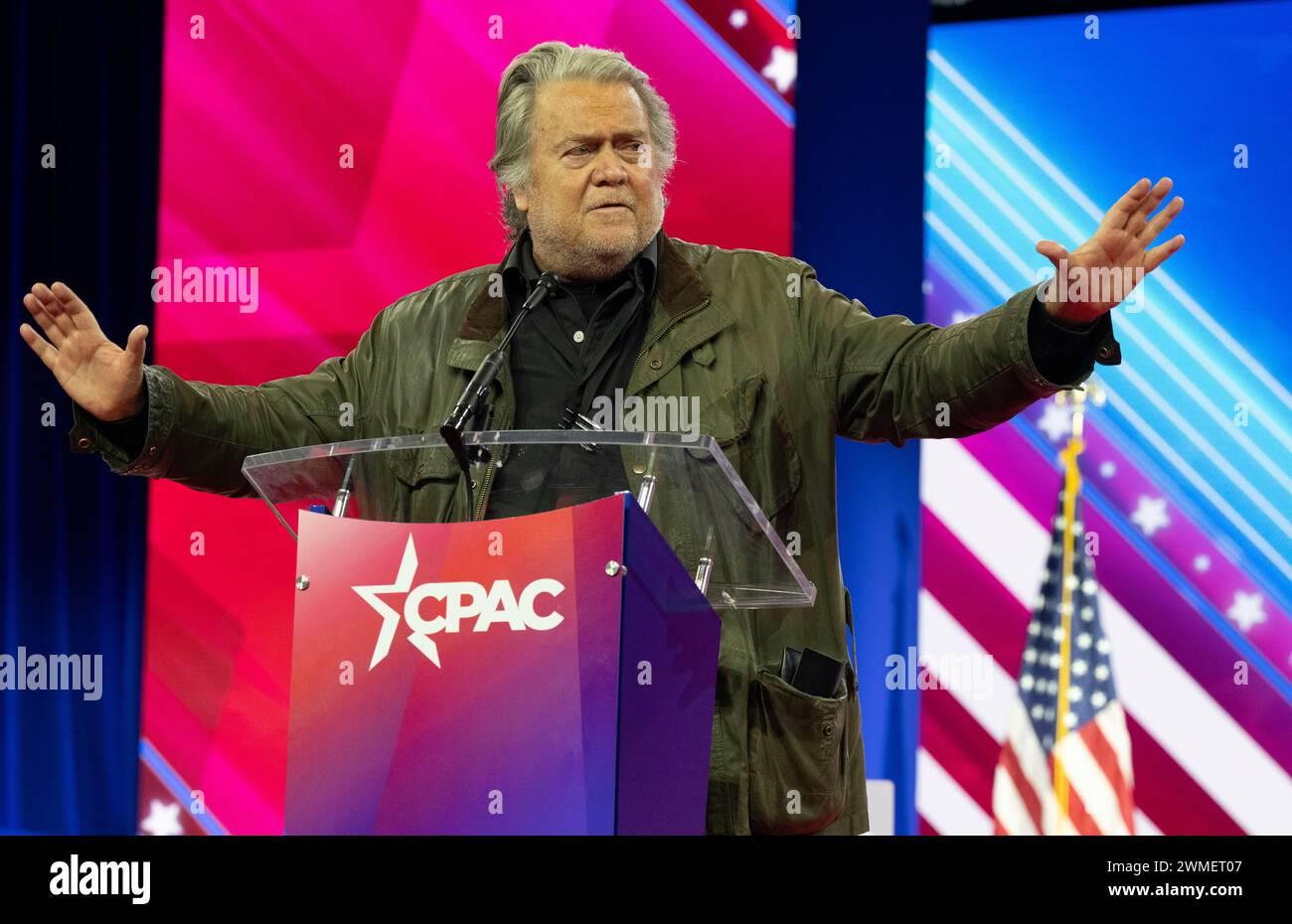 National Harbor, Maryland, USA. 24th Feb, 2024. Steve Bannon, former ...