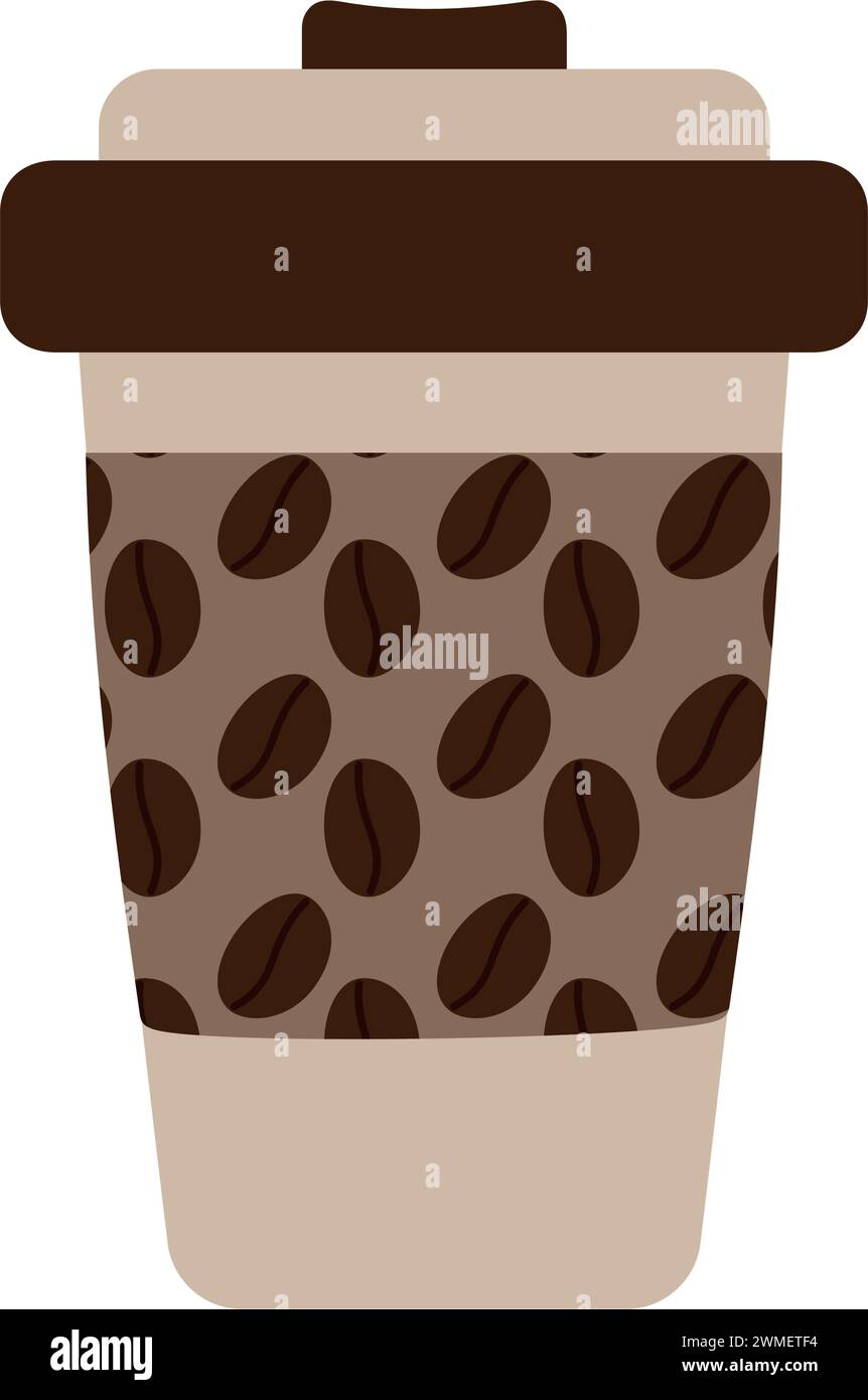 Disposable paper coffee cup with patterned holder in trendy soft coffee ...