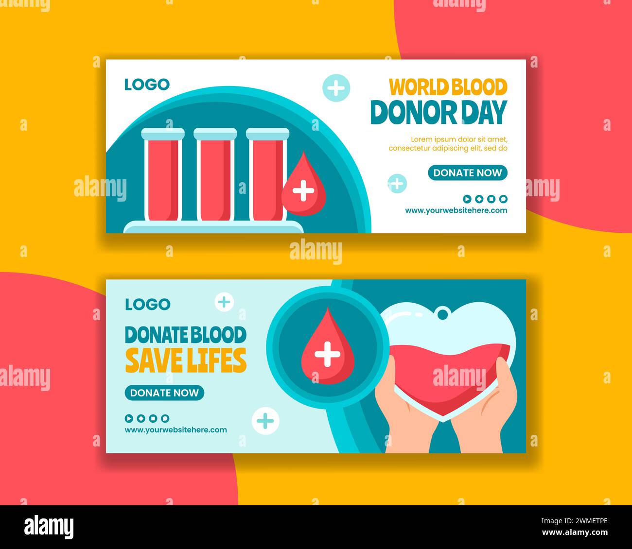 Blood Donor Day Horizontal Banner Flat Cartoon Hand Drawn Templates ...