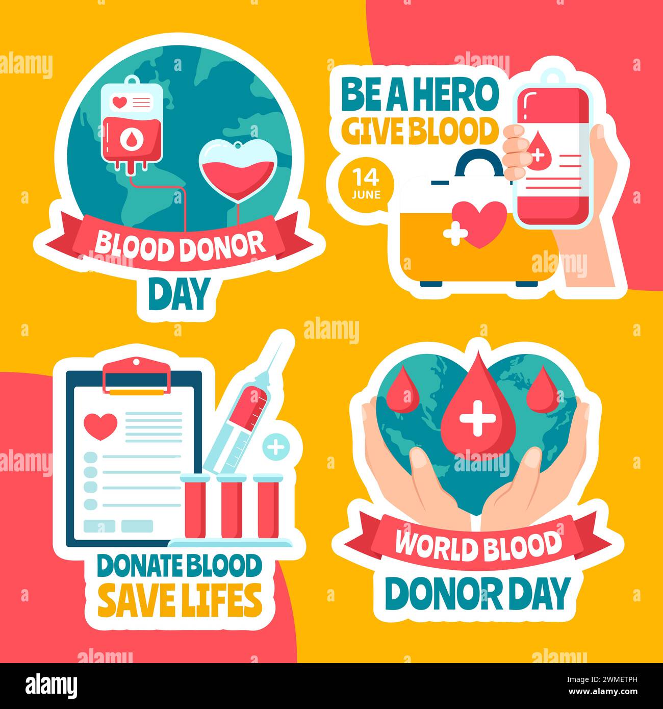 Blood Donor Day Label Flat Cartoon Hand Drawn Templates Background ...