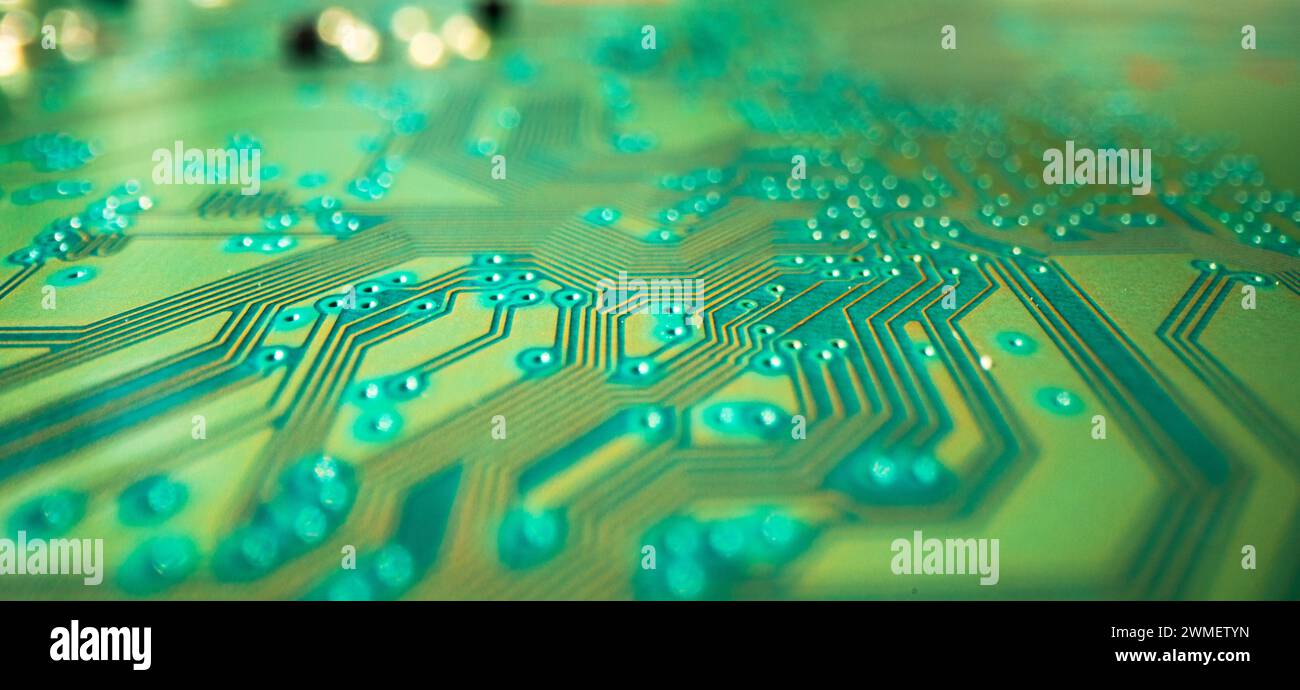 Semiconductors chip. Technology background. High tech electronic circuit board background. Close ...