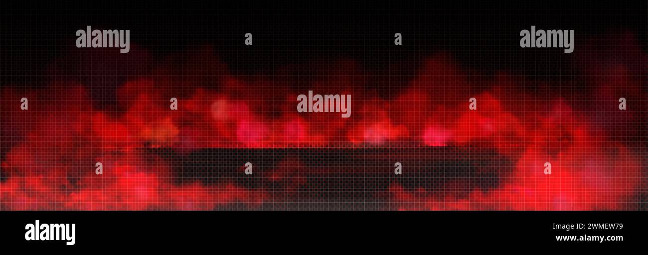 Red smoke overlay effect on black background. Vector realistic ...