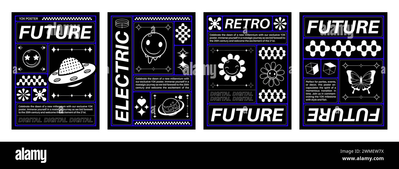 Poster design in y2k style with cute simple minimal sticker elements ...
