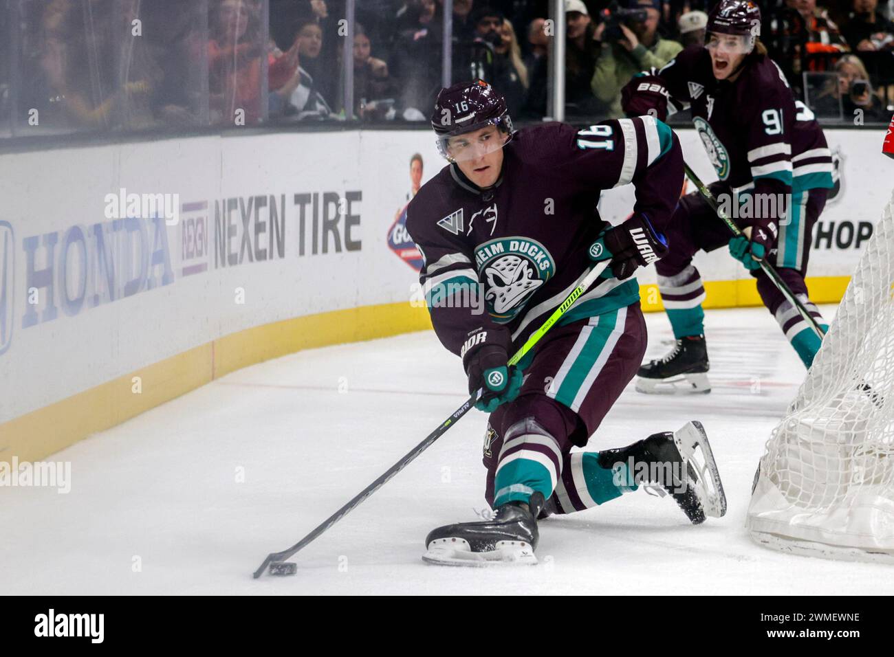 Anaheim Ducks center Ryan Strome (16) makes a play on the puck during ...