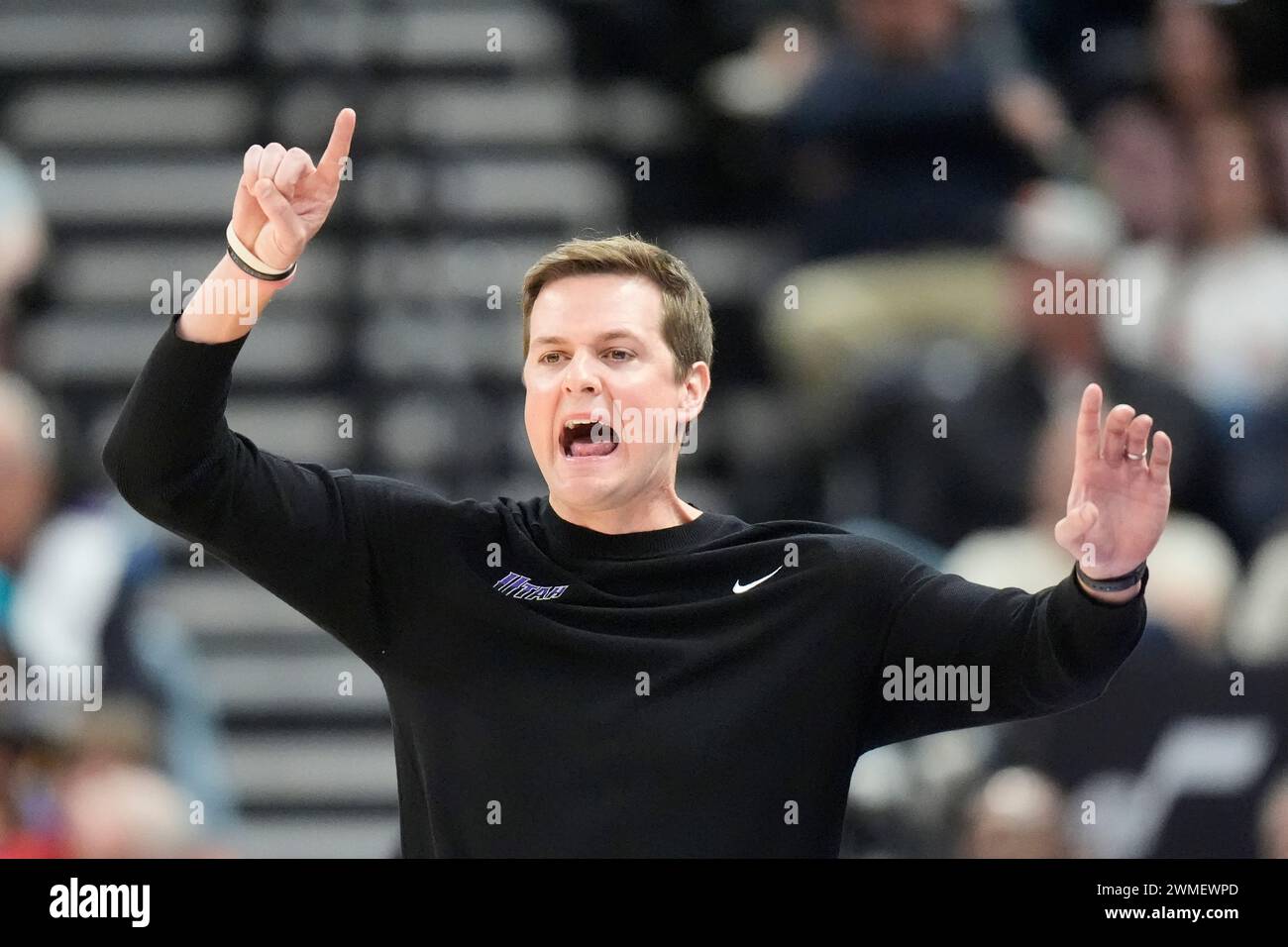 Utah Jazz head coach Will Hardy directs his team during the first half ...