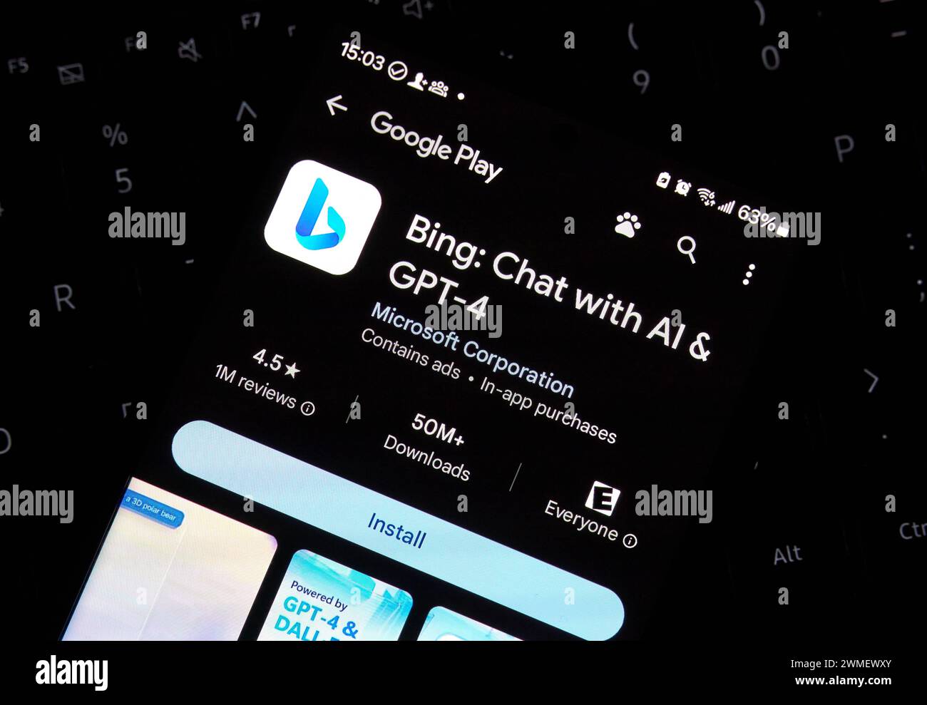 Dallas TX, USA - February 24, 2024: Microsoft Bing logo on a cellphone ...