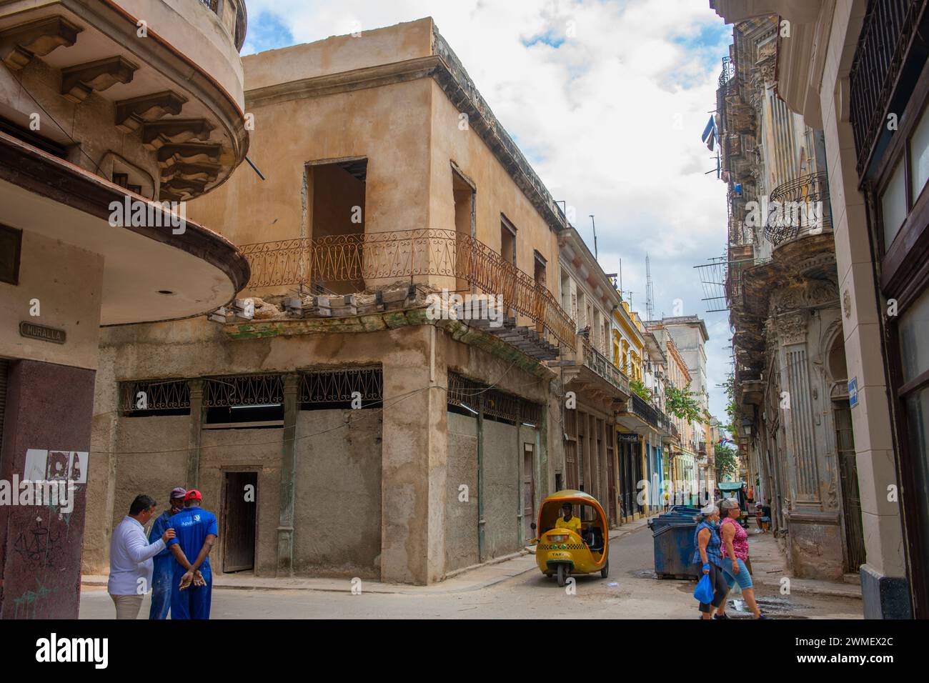 Historic buildings on Calle Muralla Street at Compostela Street in Old ...
