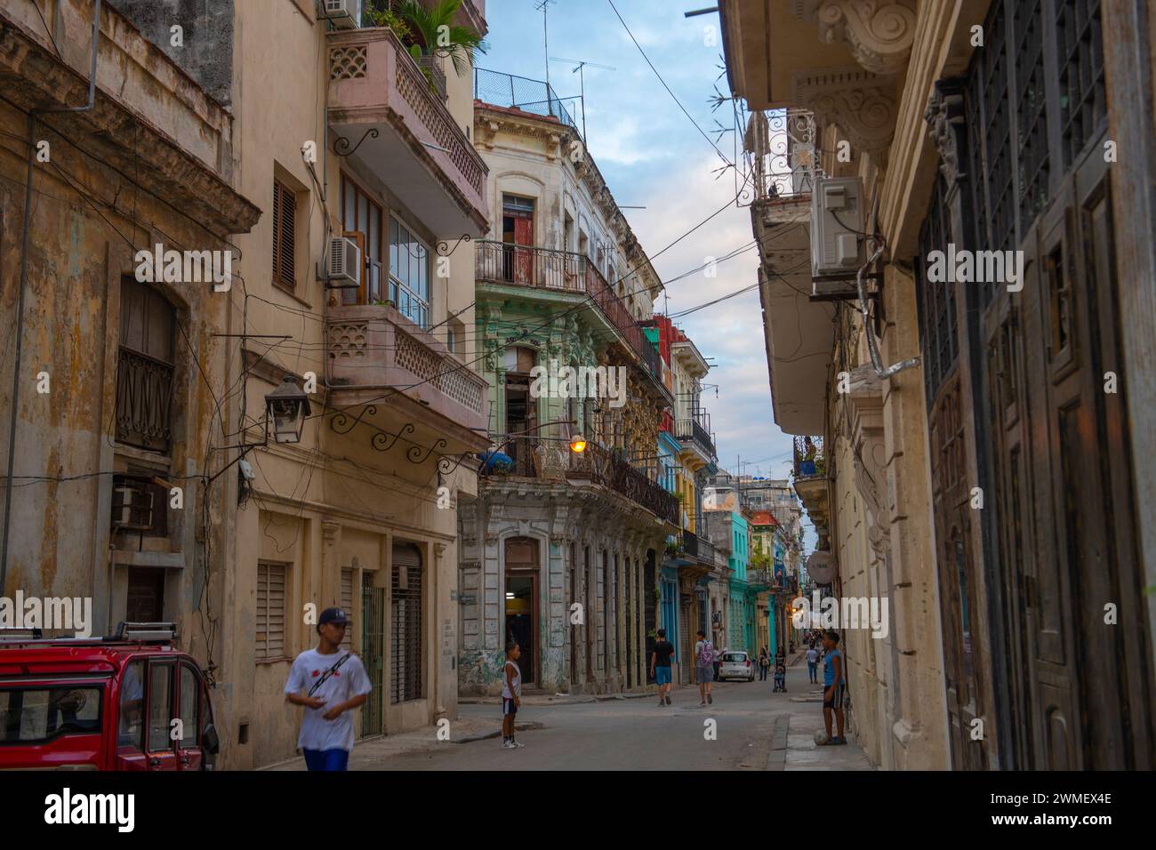 Historic buildings on Calle Aguacate Street at Calle Lamparilla Street ...