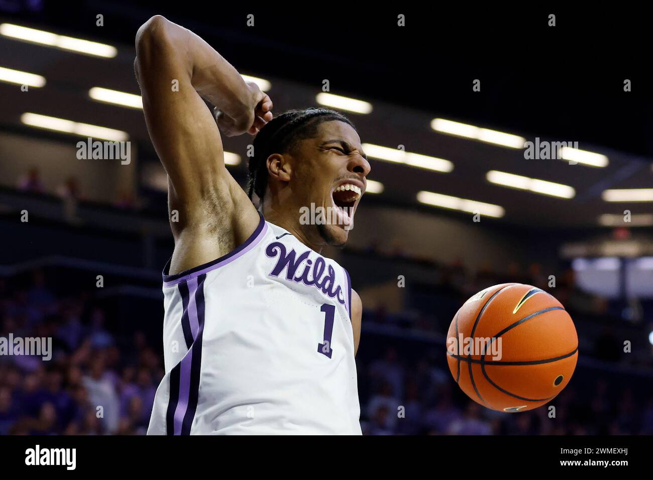 Kansas State forward David N'Guessan reacts after scoring against BYU ...