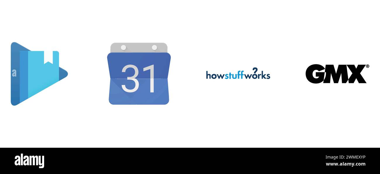 HOWSTUFFWORKS, GOOGLE PLAY BOOKS, GOOGLE CALENDAR, GMX. vector ...