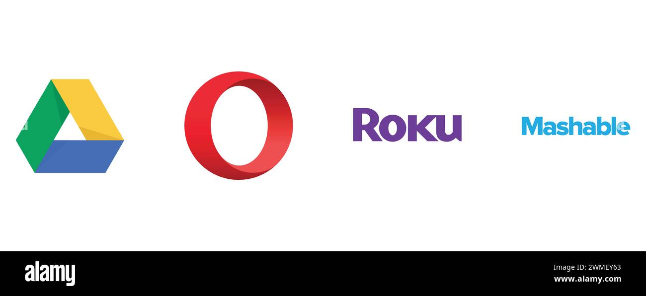 GOOGLE DRIVE, ROKU, MASHABLE, OPERA WEB BROWSER. vector illustration ...