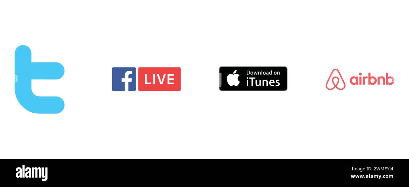 AIRBNB, FACEBOOK LIVE, TWITTER T, DOWNLOAD ON ITUNES. vector ...