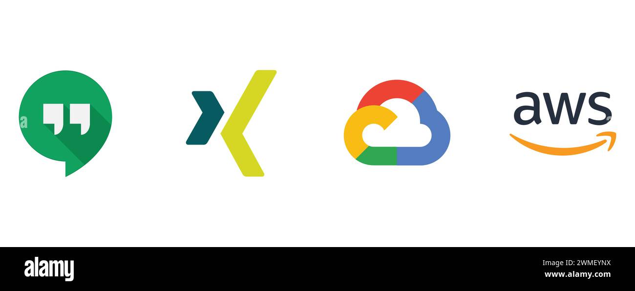 GOOGLE HANGOUTS, GOOGLE CLOUD, XING, AMAZON WEB SERVICES. vector ...