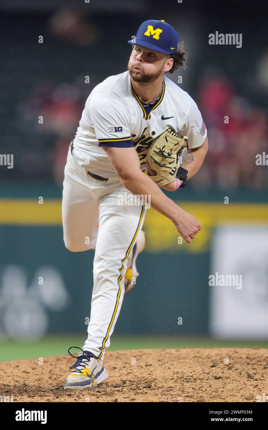 February 25, 2024: Wolverines pitcher Will Rogers #23 finishes up his ...