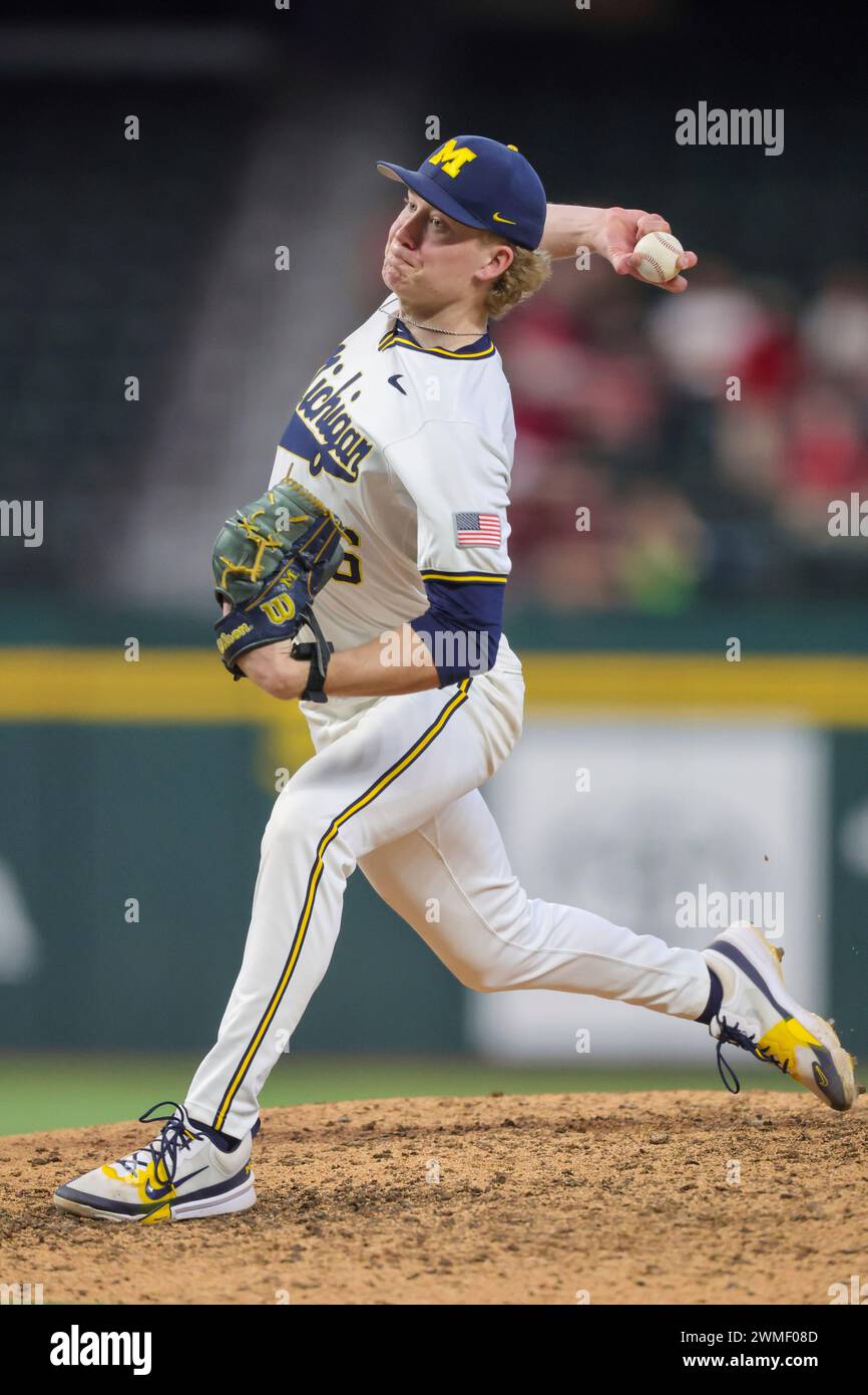 February 25, 2024: Wolverine pitcher Kurt Barr #6 works from the mound ...