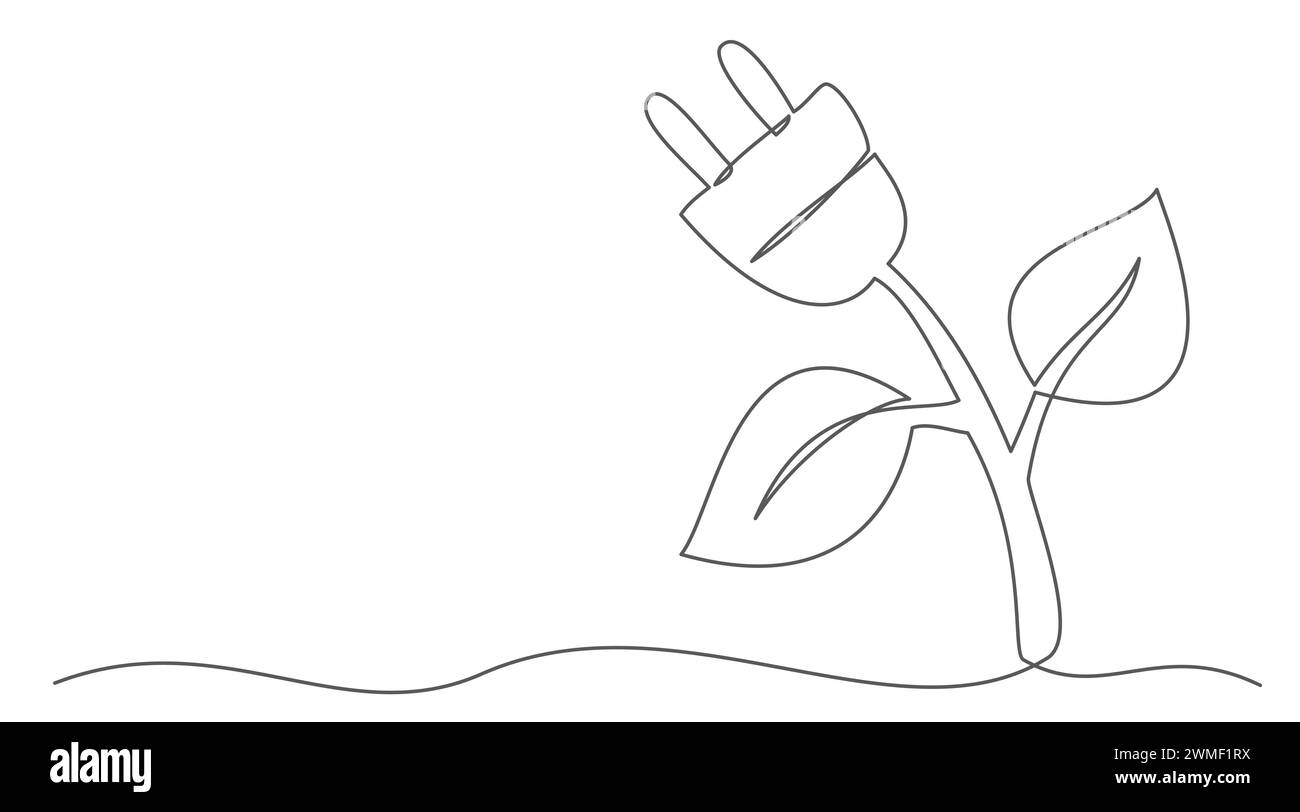 Energy Saving One line drawing isolated on white background Stock ...