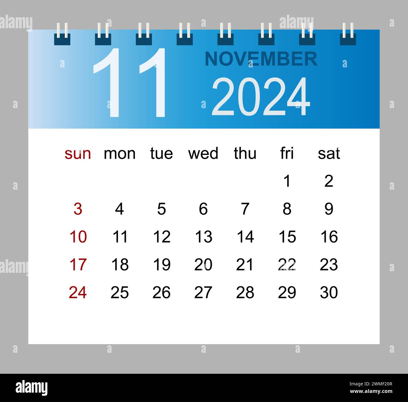 November 2024. Vector monthly calendar template 2024 year in simple ...