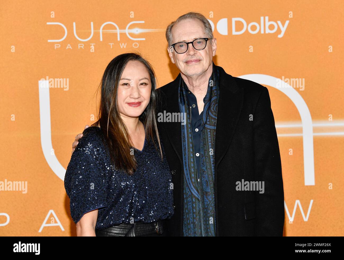 Karen Ho, left, and Steve Buscemi attend the premiere of "Dune: Part Two" at Lincoln Center ...