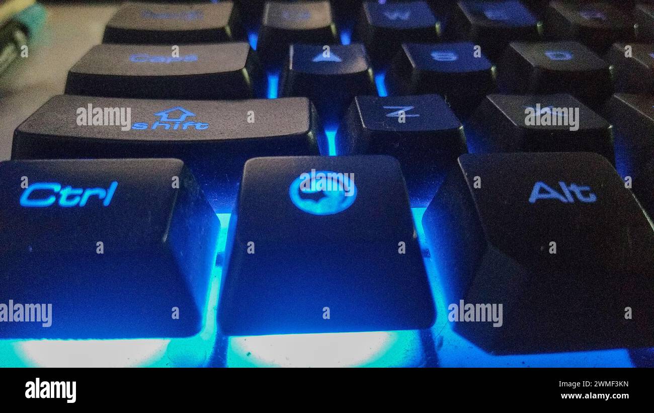 Photo of colorful glowing computer keyboard keys Stock Photo - Alamy