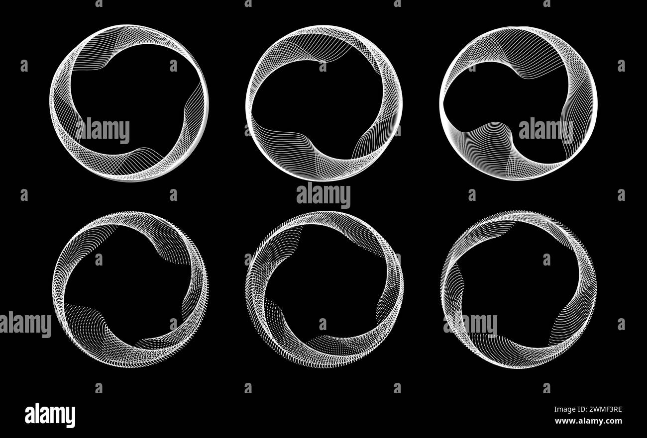 Blend dotted and lined circle frames set. Black white round border ...