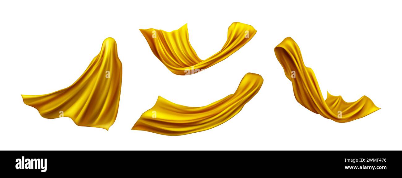 Realistic golden cape cloak of superhero in different positions ...