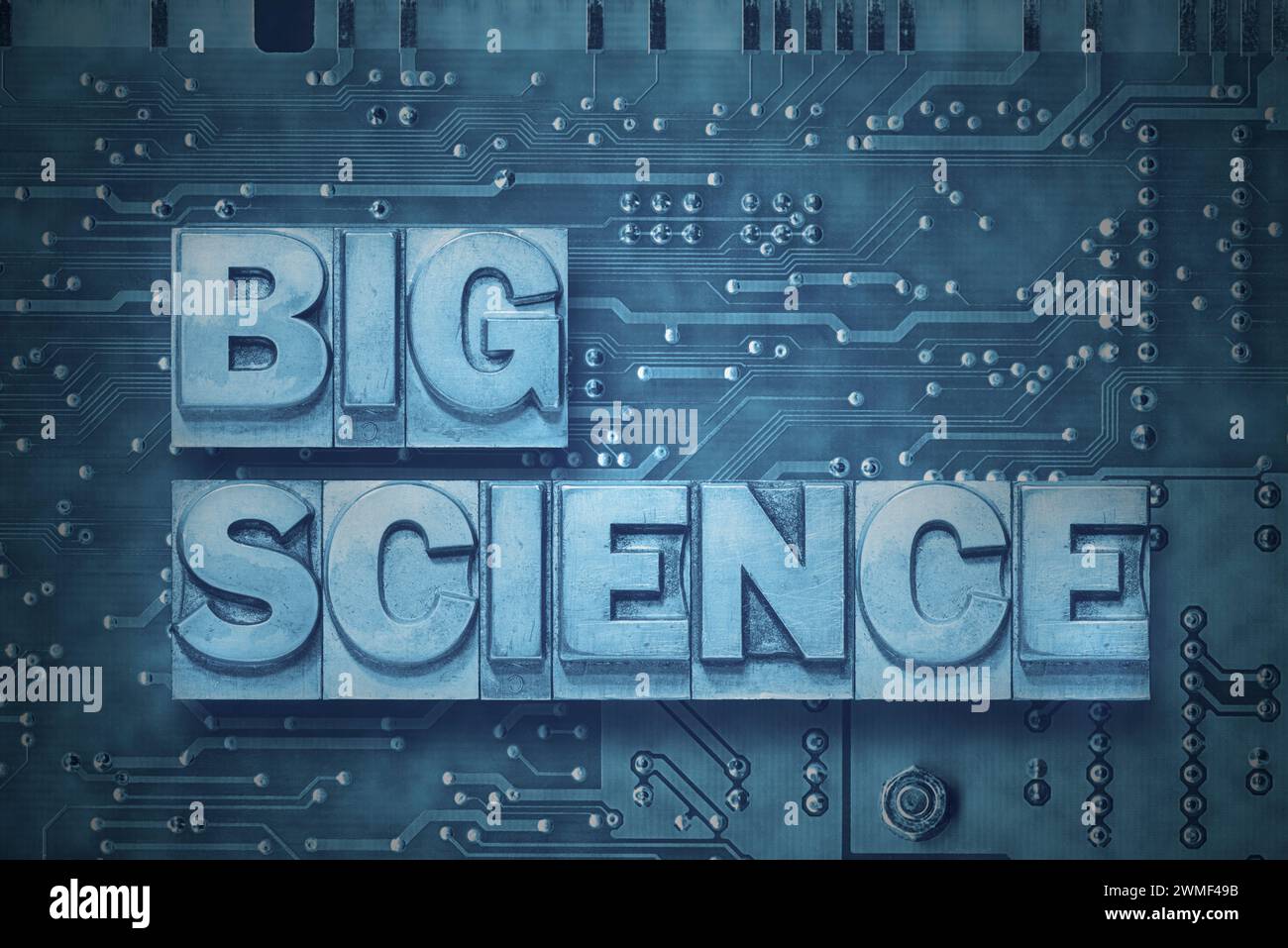 big science phrase made from metallic letterpress blocks on the pc ...