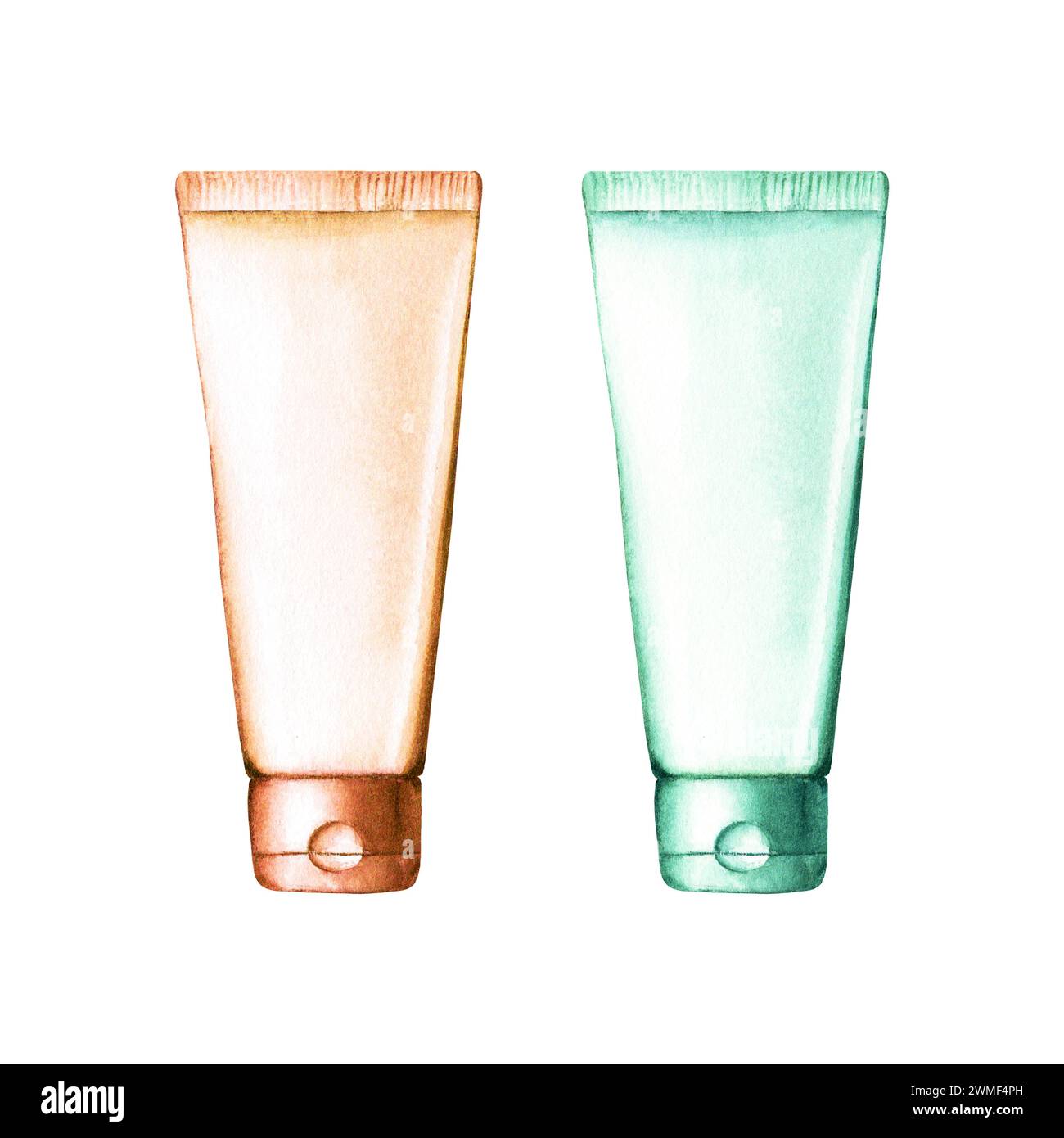 Set of green and brown plastic tubes for cream, lotion, mask. Hand ...