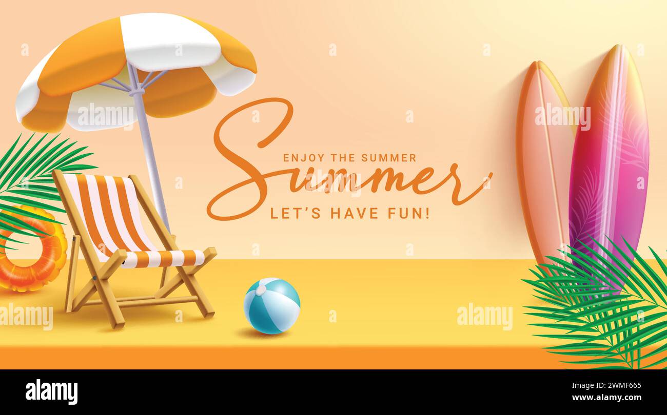 Summer greeting vector banner design. Summer greeting text in yellow ...