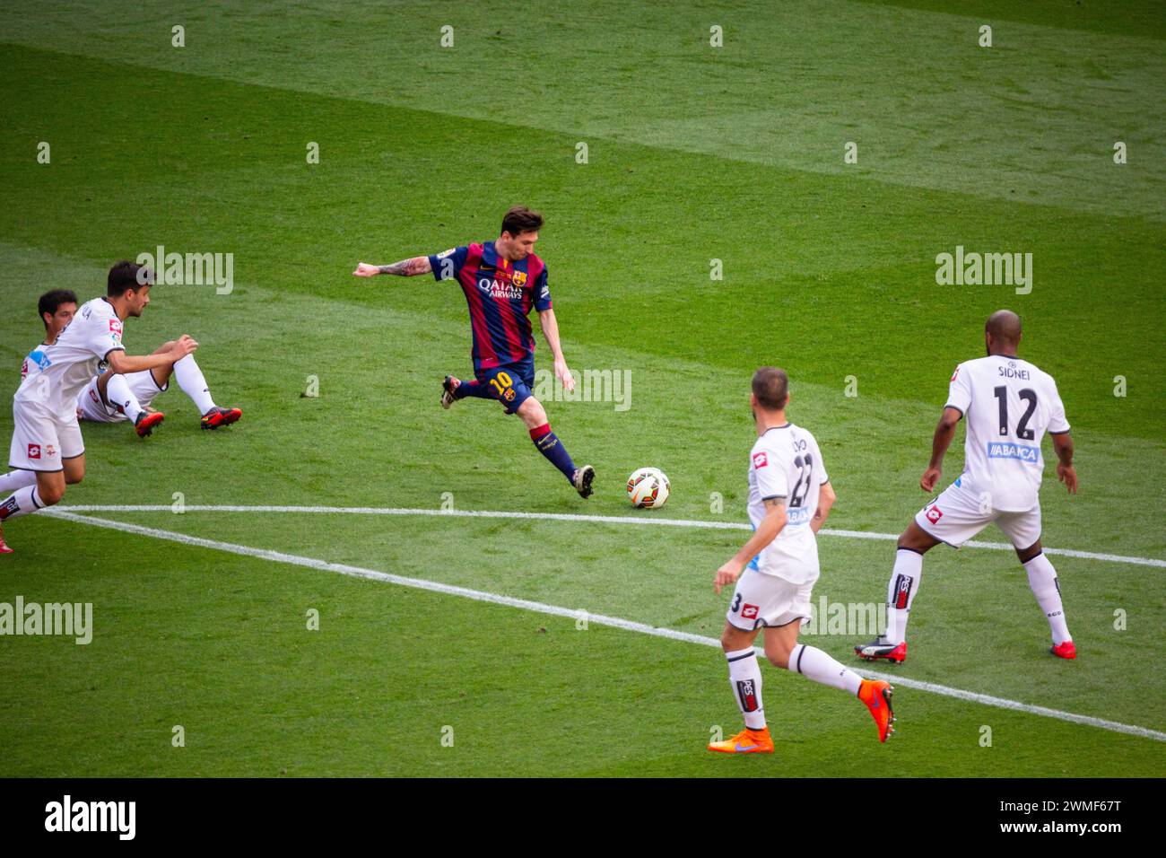LIONEL MESSI, BARCELONA FC, 2015: Lionel Messi shoots for goal through ...
