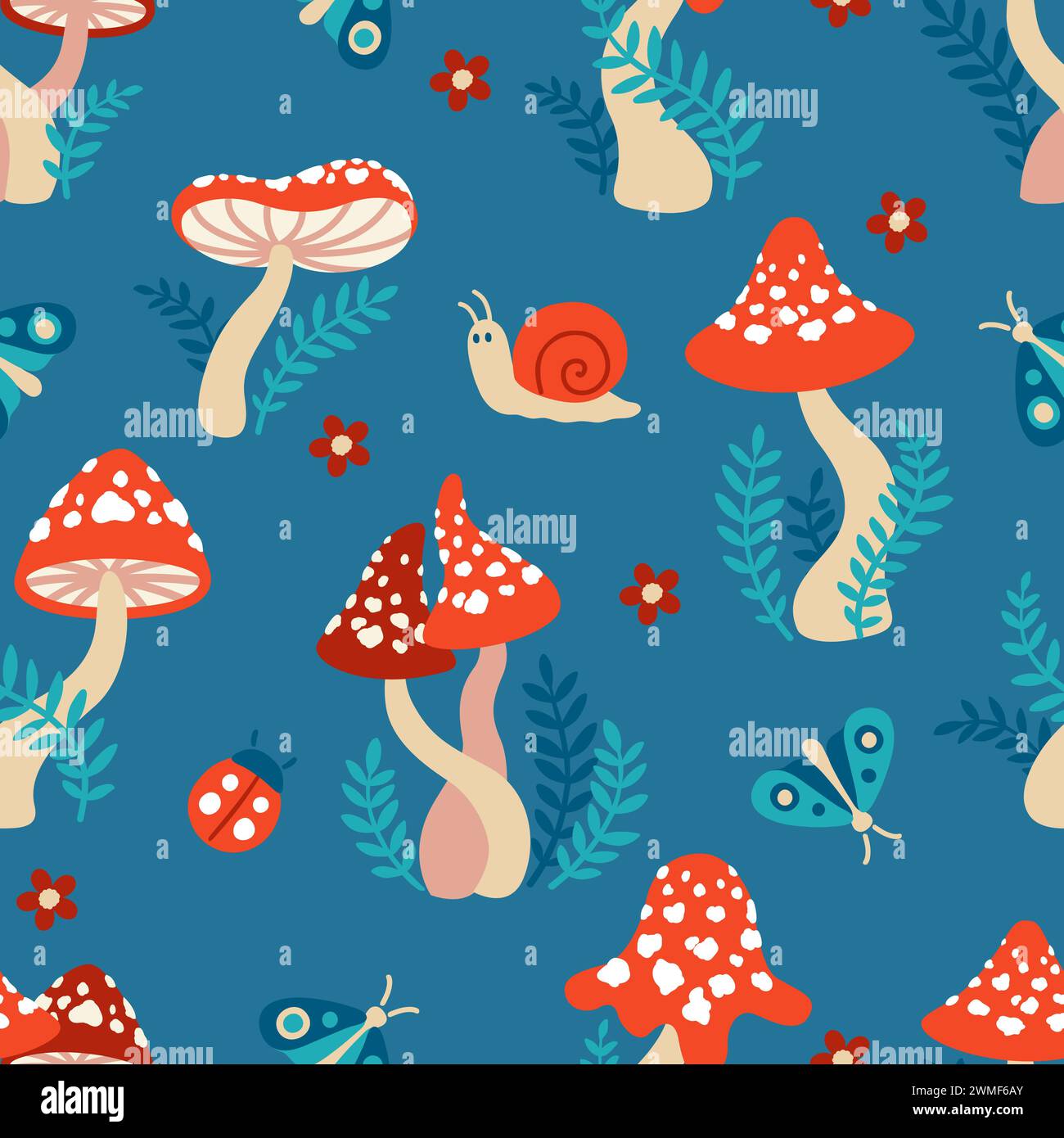Seamless pattern of amanita mushrooms. Hand drawn vector illustration ...