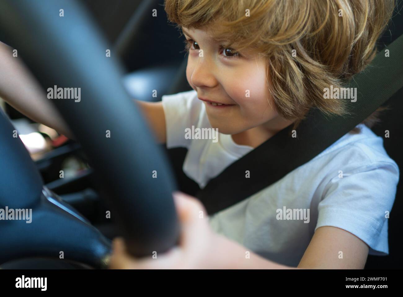 Little Driver. Cute little boy pretending to drive. Little kid driving ...