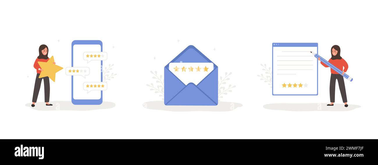 Women giving review rating and feedback Stock Vector Images - Alamy