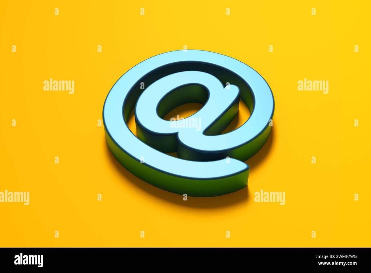 Metallic blue email at symbol on yellow background. Technology and ...