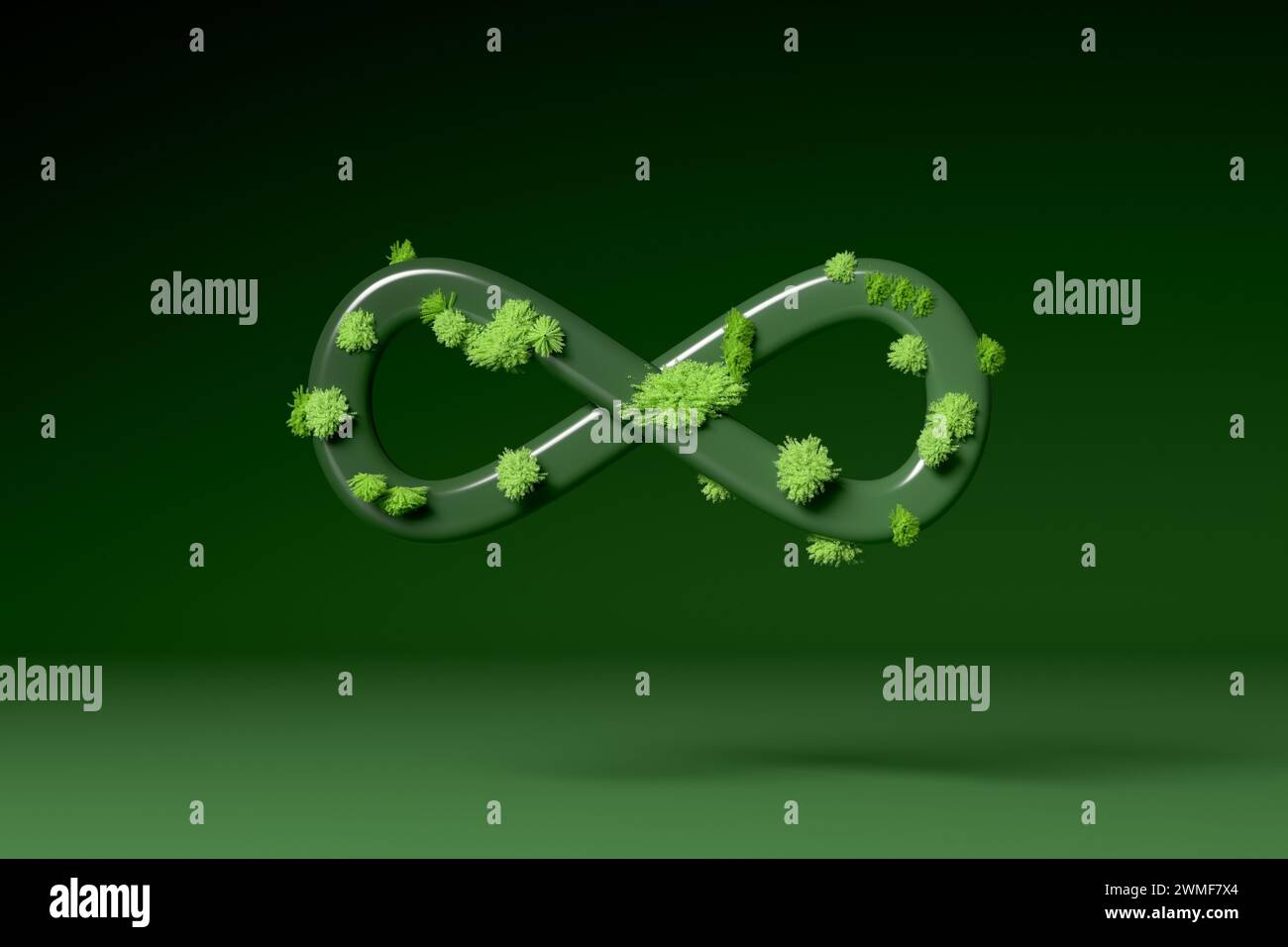 Infinity symbol covered with green plants on green background. Circular ...