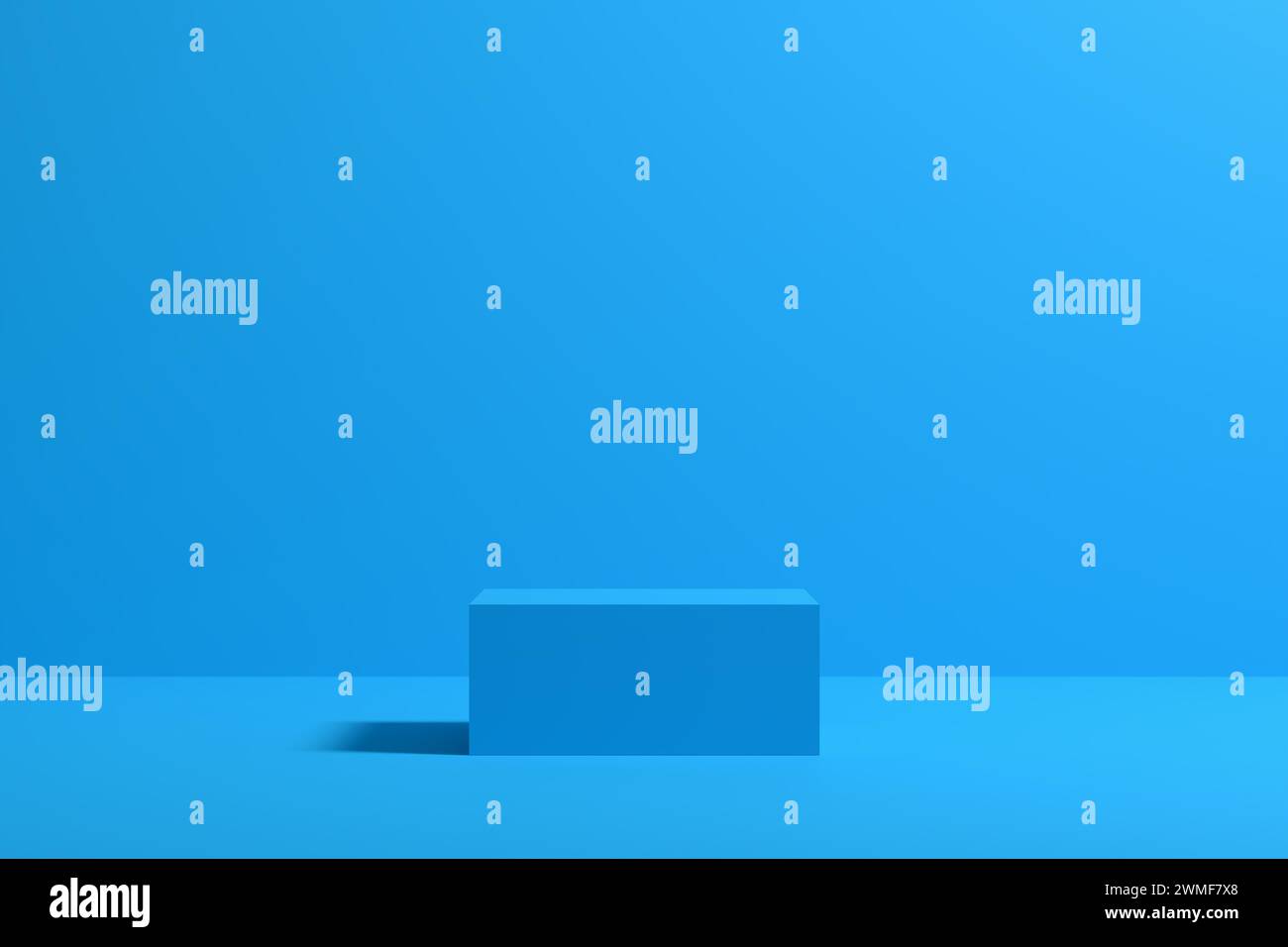 Blue rectangle or rectangular podium or pedestal on blue background ...