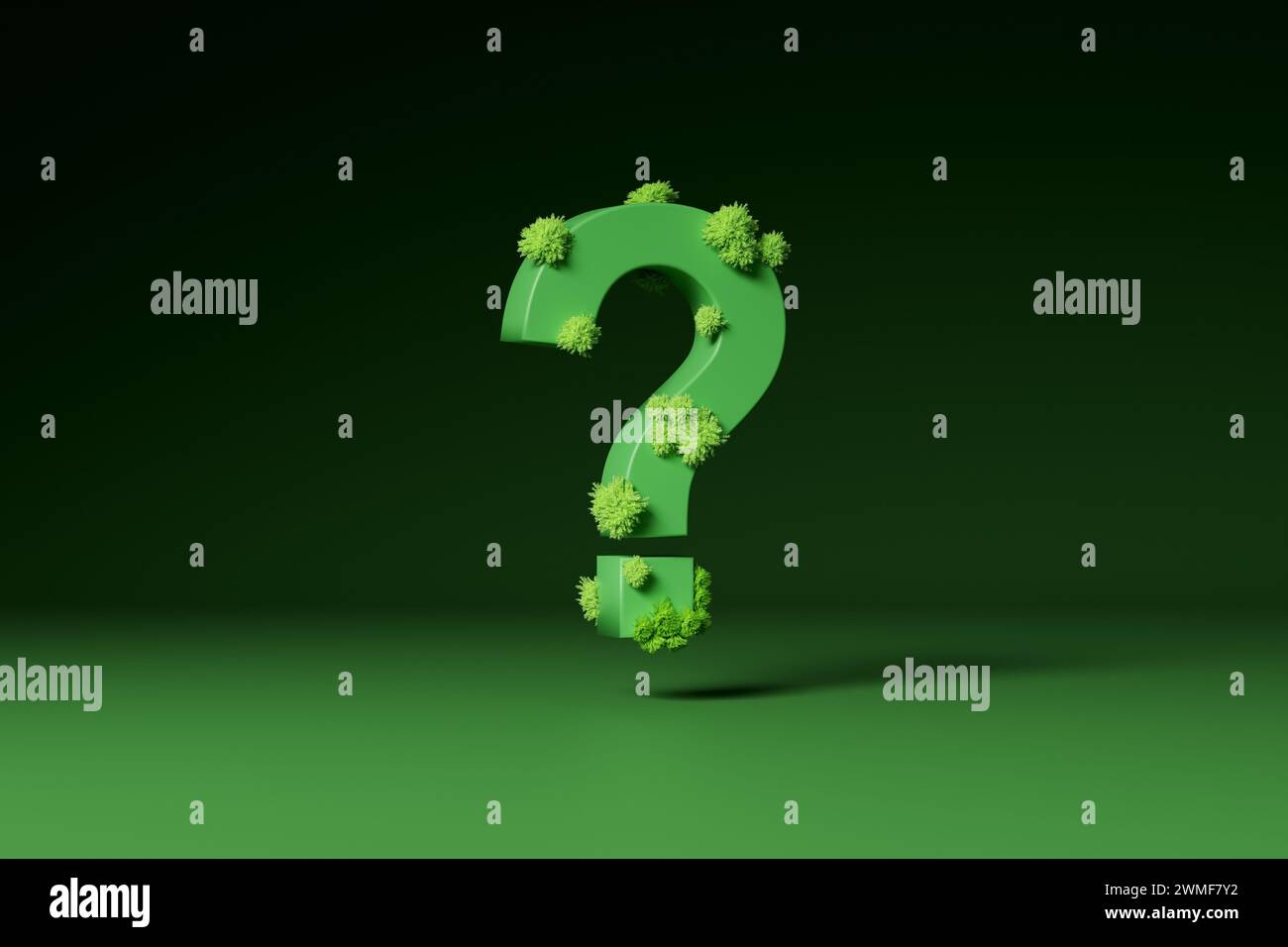 Question mark symbol covered with green plants against green background ...
