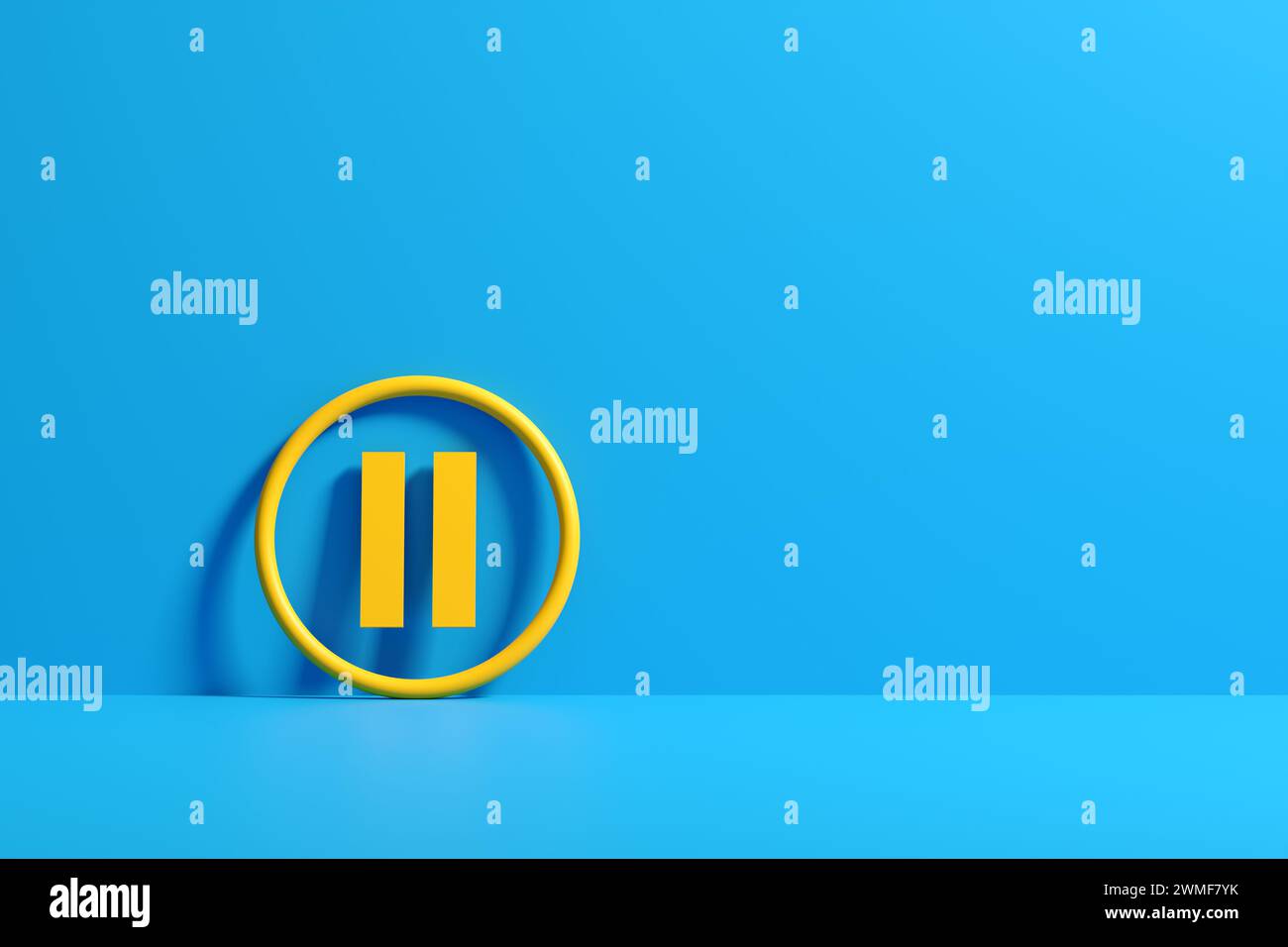 Yellow pause symbol on blue background. 3D render Stock Photo - Alamy