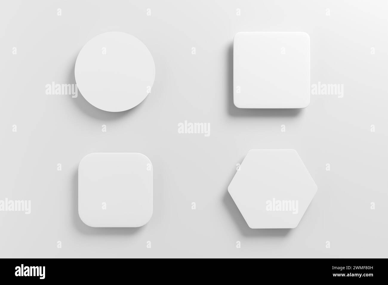 White blank push button set. Round and square shaped push buttons with ...