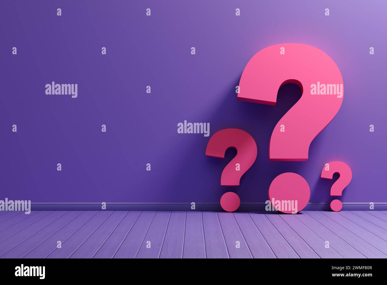 Question mark symbols in a purple colored room. Problem, solution ...